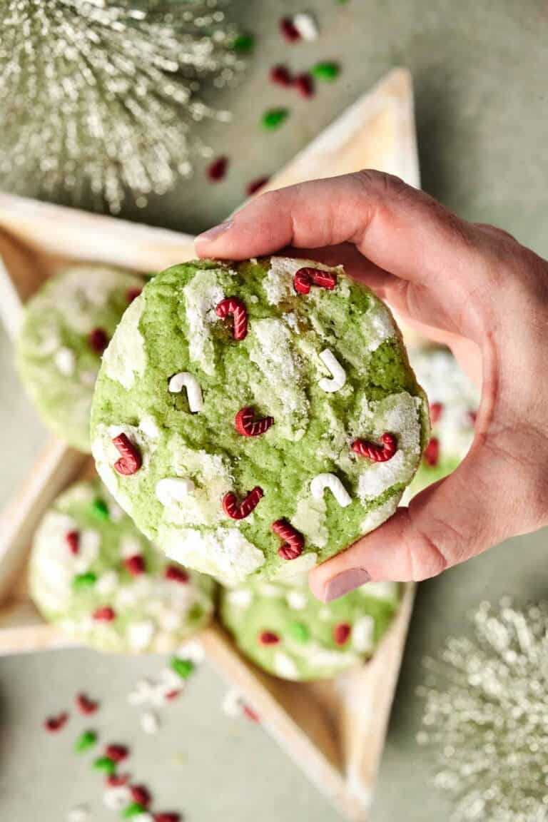 Grinch Crinkle Cookies - Hungry Cooks Kitchen